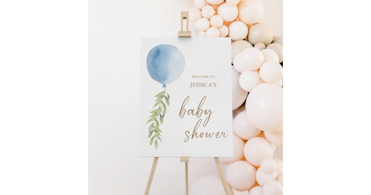 Oh Boy Blue Balloon Eucalyptus Foliage Baby Shower Foam Board | Zazzle