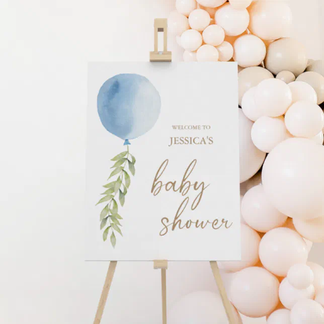 Oh Boy Blue Balloon Eucalyptus Foliage Baby Shower Foam Board | Zazzle