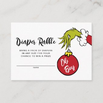 Oh Boy Grinch Baby Shower Diaper Raffle Enclosure Card | Zazzle