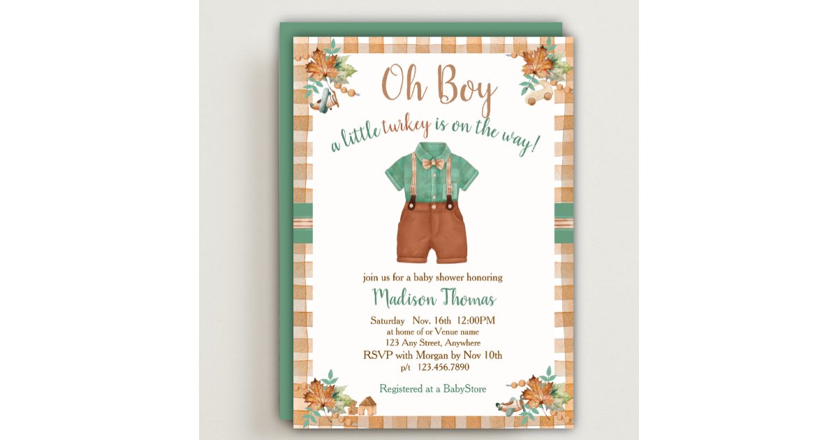 Oh Boy Little Turkey Baby Shower Invitation | Zazzle