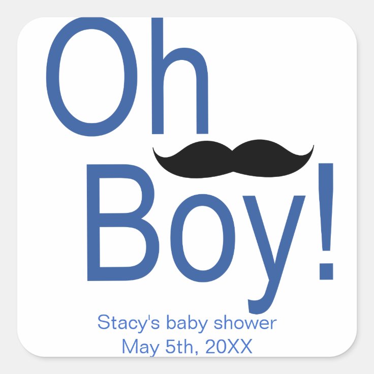 Oh Boy Mustache Baby Shower Sticker | Zazzle