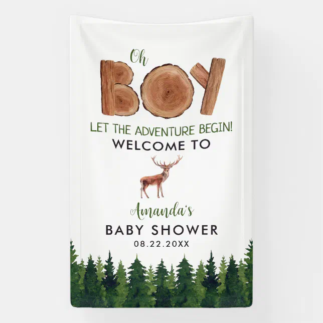 Oh Boy - Rustic Boy Woodland Baby Shower Welcome Banner | Zazzle