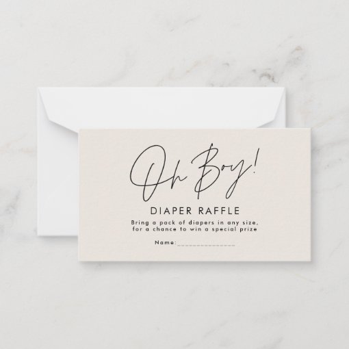 oh boy script cream neutral shower diaper raffle note card | Zazzle