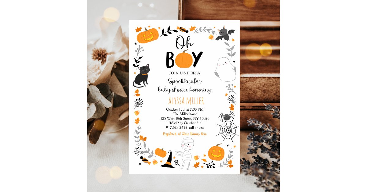 Oh Boy Spooktacular Halloween Baby Shower Invitation | Zazzle