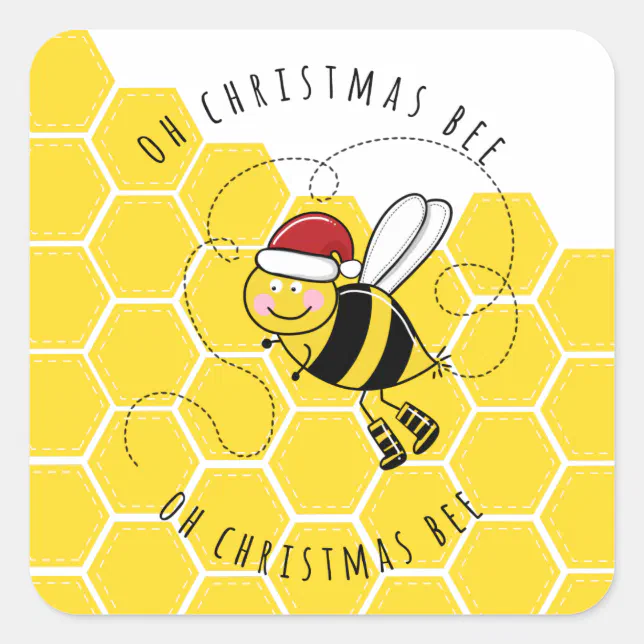 oh christmas bee tree cute funny pun card square sticker | Zazzle