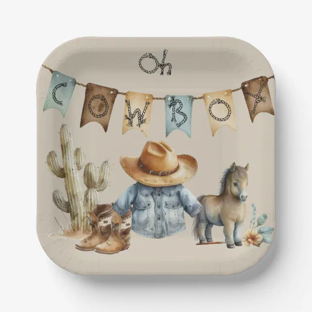 Oh Cowboy Paper Plate Western Birthday | Zazzle