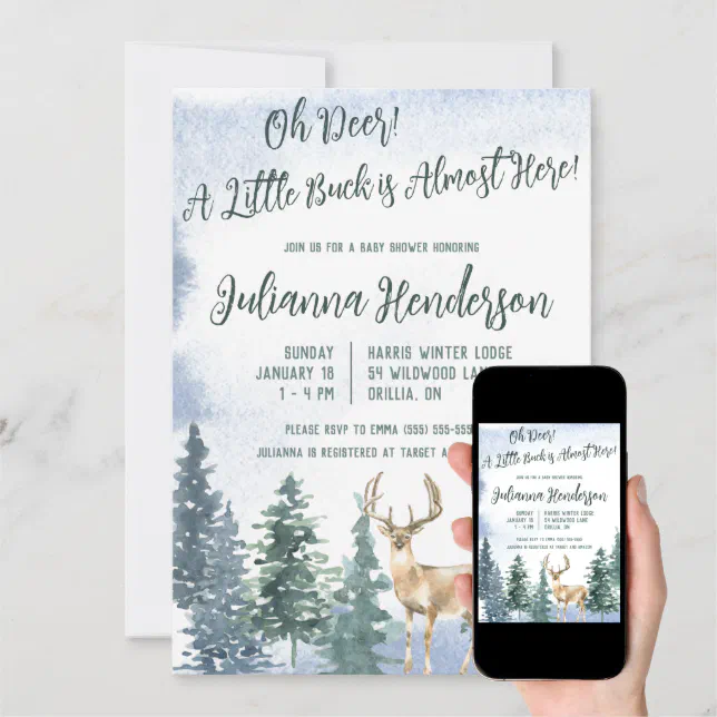Oh Deer! A Little Buck is Almost Here! Baby Shower Invitation | Zazzle