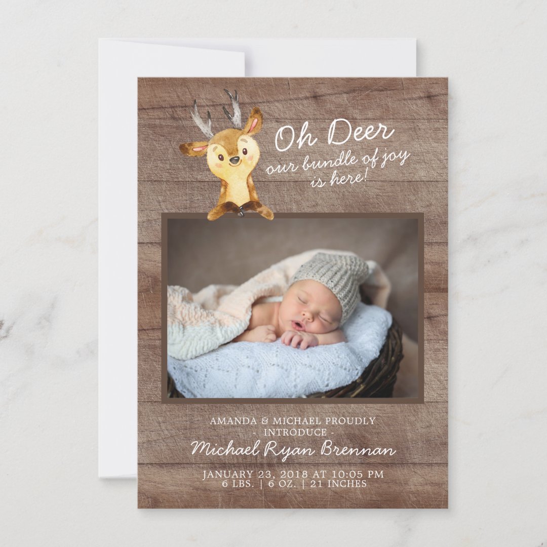 Oh Deer Baby Boys Photo Birth Announcement | Zazzle