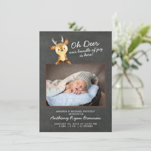 Oh Deer Baby Boys Photo Birth Announcement | Zazzle