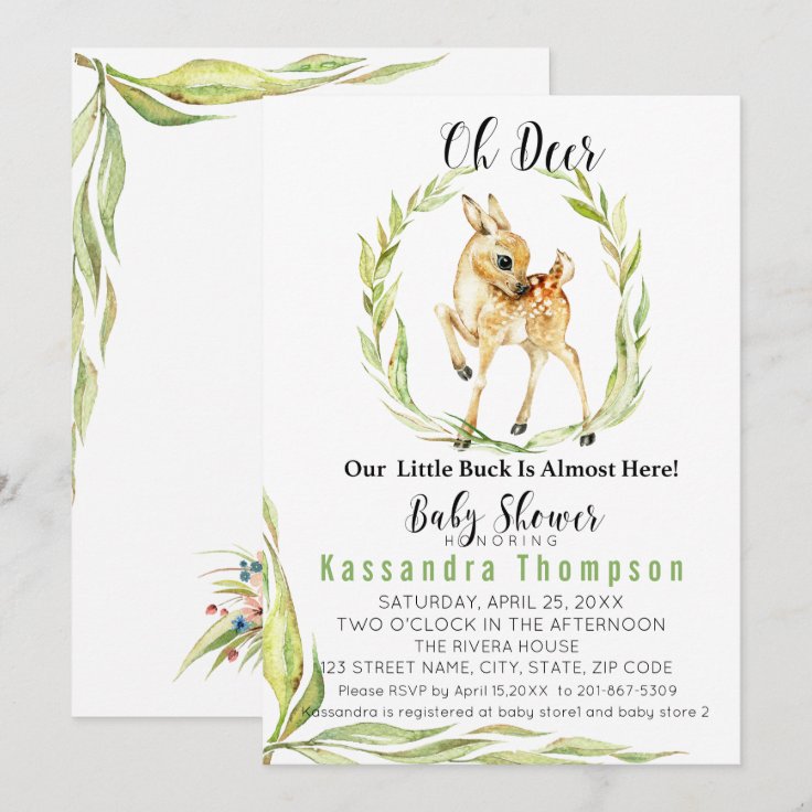 Oh Deer Our Little Buck Is Almost Here Baby Shower Invitation | Zazzle