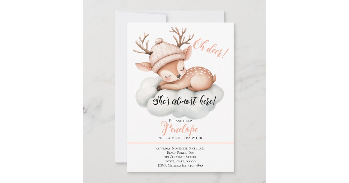 Oh Deer, She's Almost Here Baby Shower Invitation | Zazzle