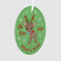 Oh Deer What A Year Reindeer Mask Christmas Green Ornament | Zazzle