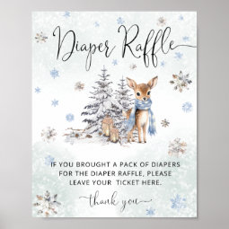 Oh Deer Woodland Animals Winter Diaper Raffle Poster | Zazzle
