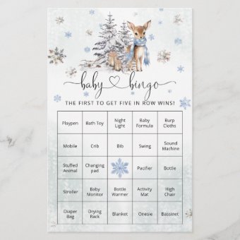 Oh Deer Woodland Winter Baby Shower Bingo Game | Zazzle