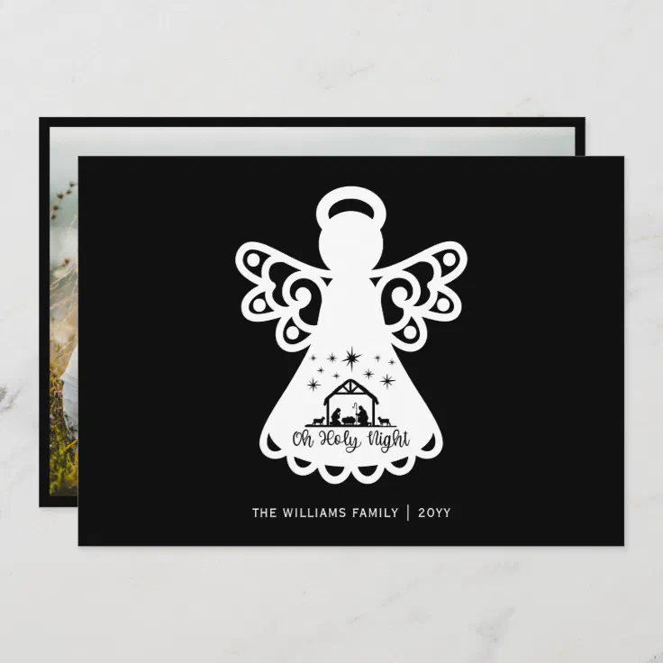 Oh Holy Night Angel Photo Black White Christmas | Zazzle