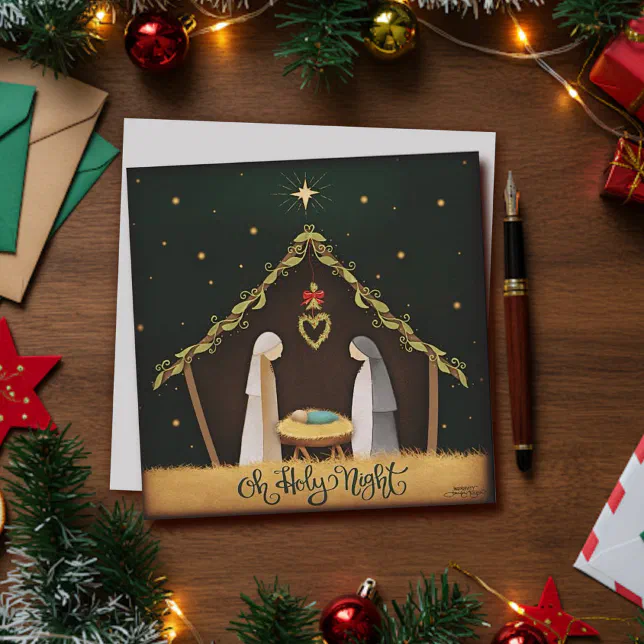 Oh Holy Night Manger Christmas Inspirivity Holiday Card | Zazzle