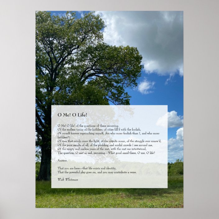 Oh Me! Oh Life! Walt Whitman Poem, Tree & Blue Sky Poster | Zazzle.com
