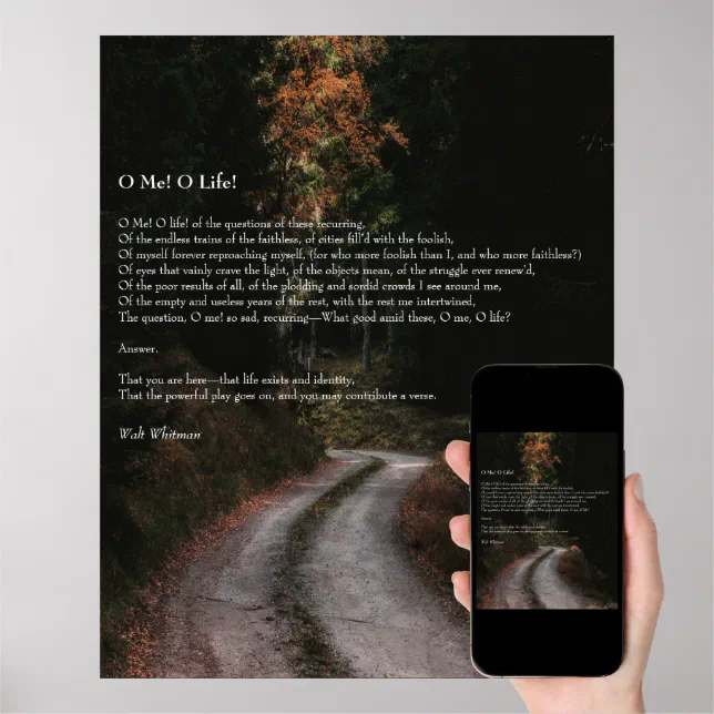 Oh Me! Oh Life! Walt Whitman Poem Wooded Road 2 Poster | Zazzle