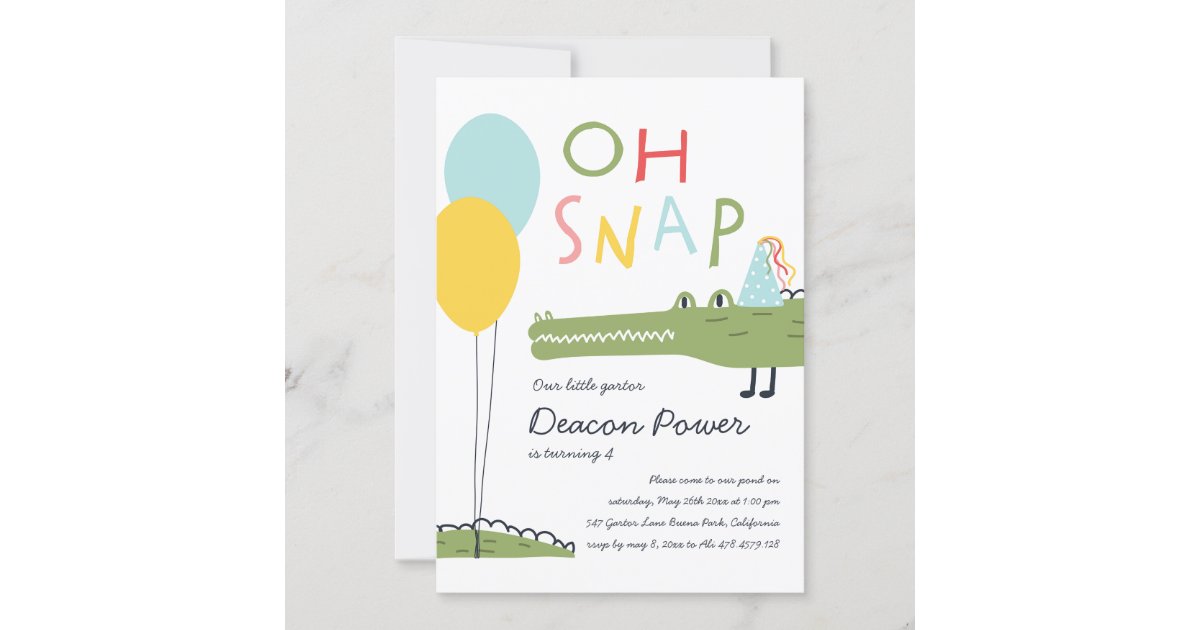 Oh Snap Crocodile Invitation | Zazzle