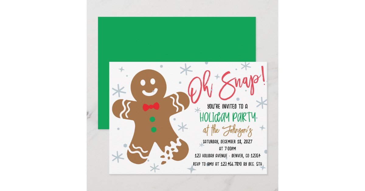 Oh Snap Gingerbread Cookie Holiday Party Invitation | Zazzle