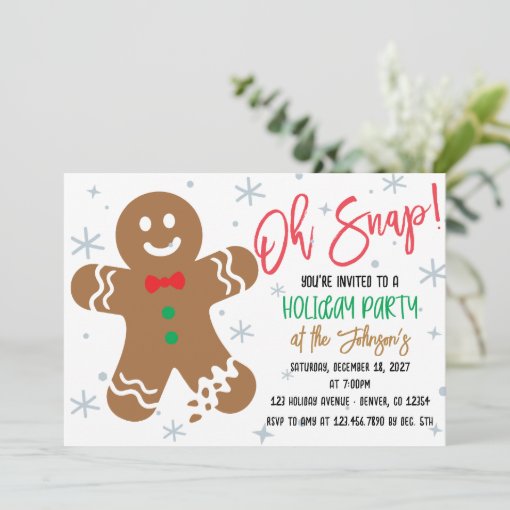 Oh Snap Gingerbread Cookie Holiday Party Invitation | Zazzle