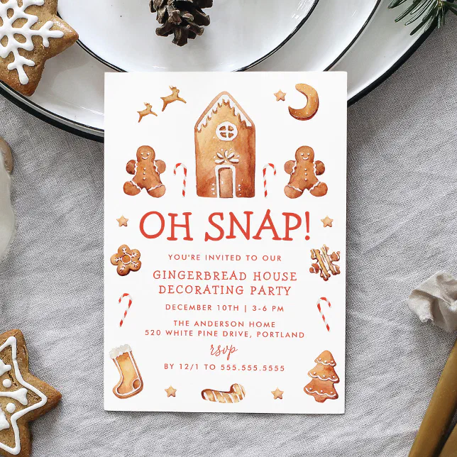 Oh Snap Gingerbread House Decorating Party Invitation | Zazzle