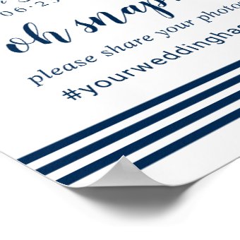 Oh Snap Nautical Navy Blue Wedding Hashtag Sign | Zazzle