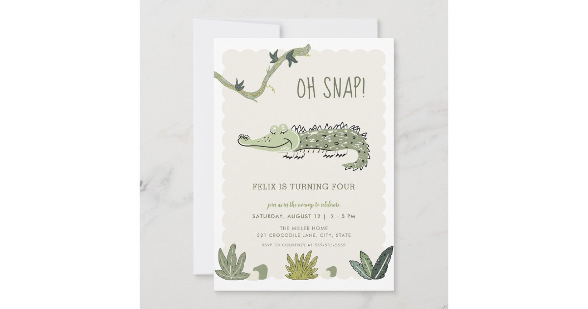 Oh Snap Swamp Crocodile Birthday Invitation | Zazzle