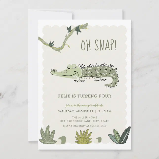 Oh Snap Swamp Crocodile Birthday Invitation | Zazzle