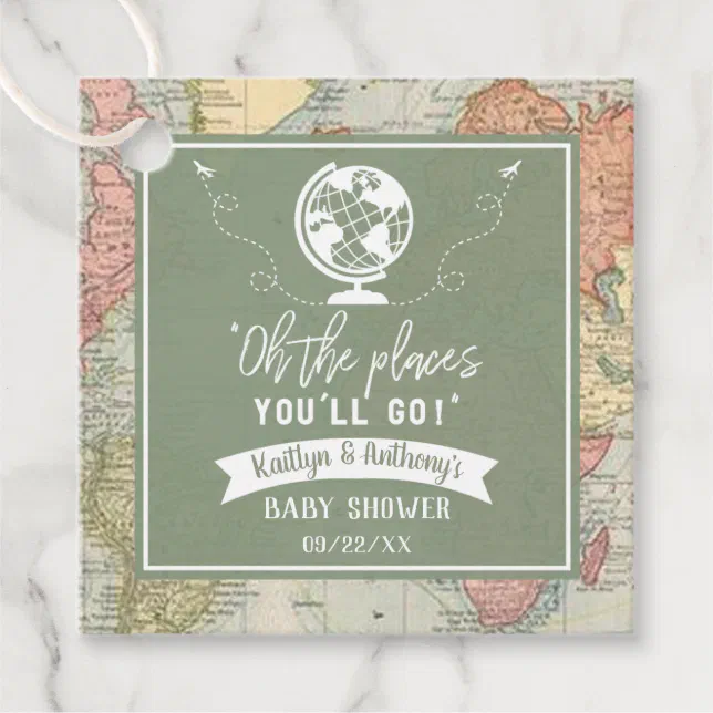 "Oh The Places You'll Go!" Travel Map Baby Shower Favor Tags | Zazzle