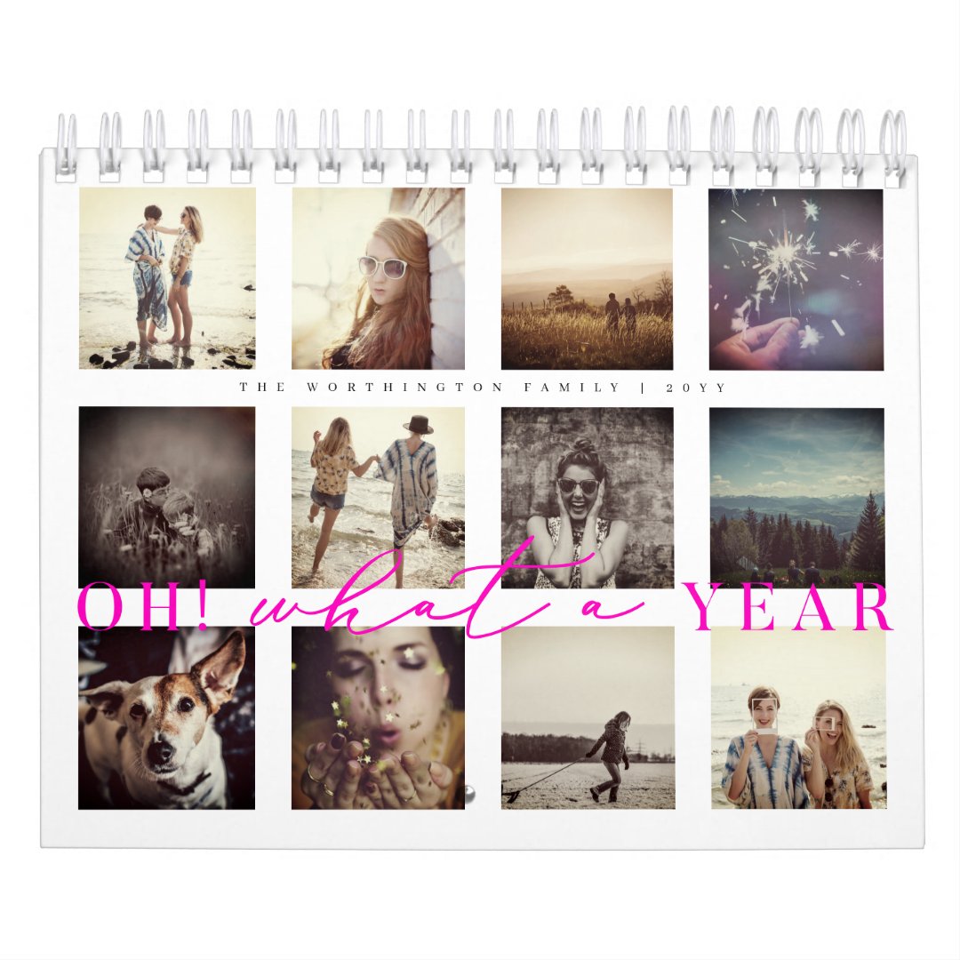 Oh What A Year Modern Minimalist 12 Photo Collage Calendar | Zazzle