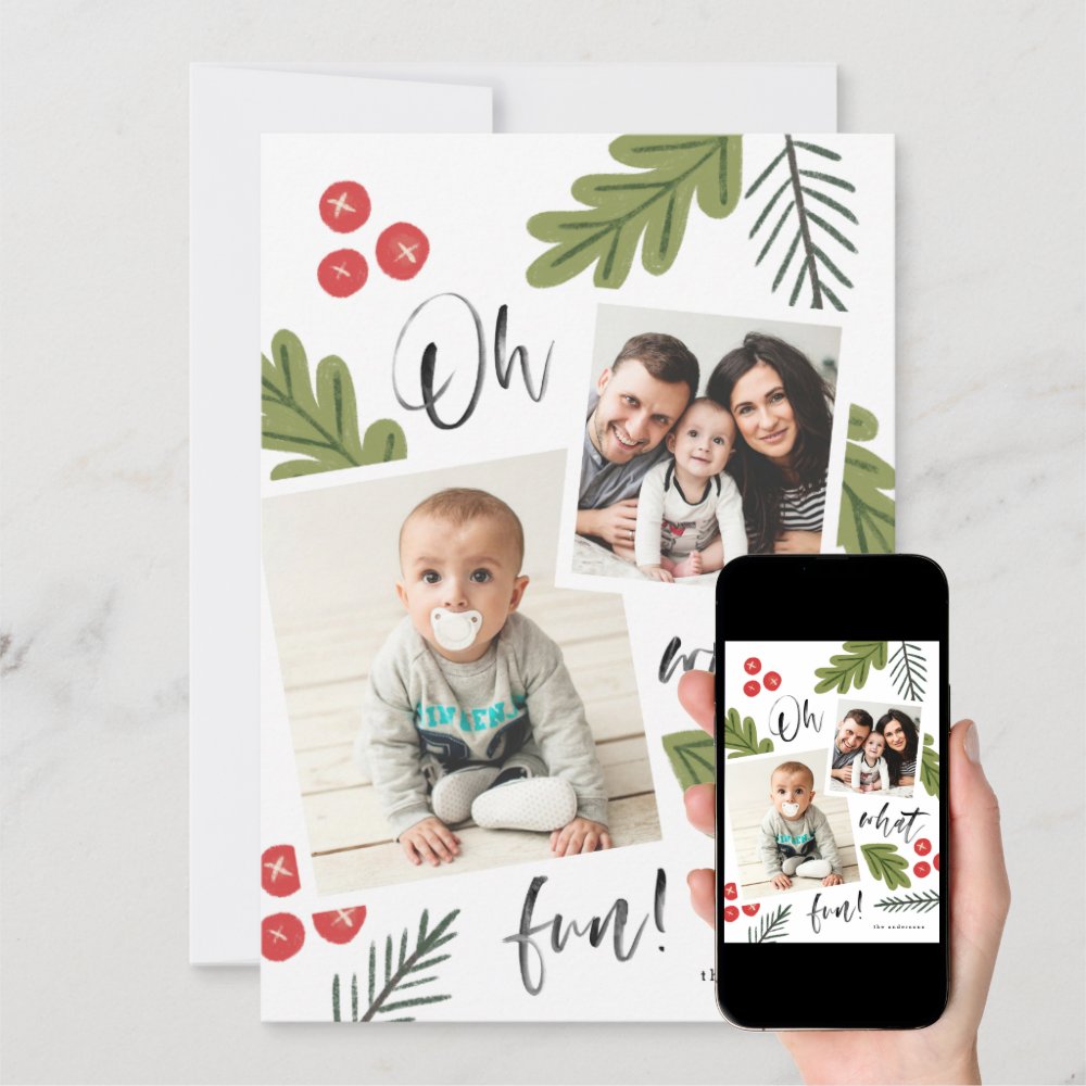 Oh What Fun Berry Snapshot Multi-Photo Holiday Card sold by ...