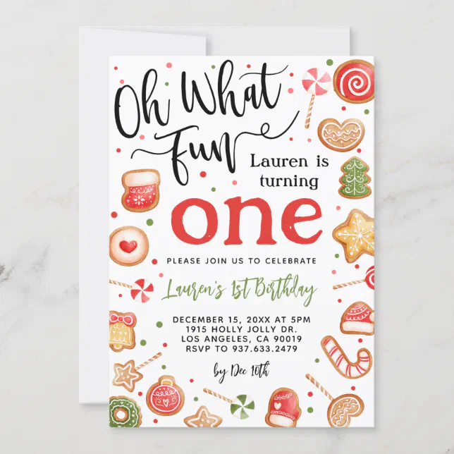 Oh What Fun Christmas 1st Birthday Invitation | Zazzle