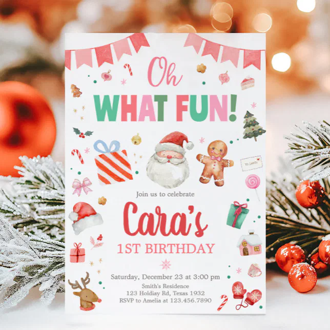 Oh What Fun Christmas Birthday Party Invitation | Zazzle