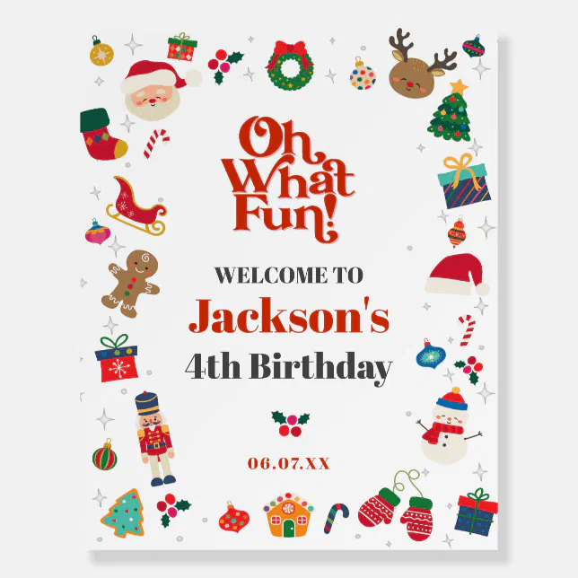 Oh What Fun Christmas birthday party welcome sign | Zazzle