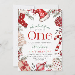 Oh What Fun Christmas First Birthday Invitation | Zazzle