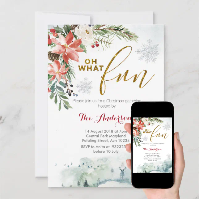 Oh What Fun Christmas Floral Invitation | Zazzle