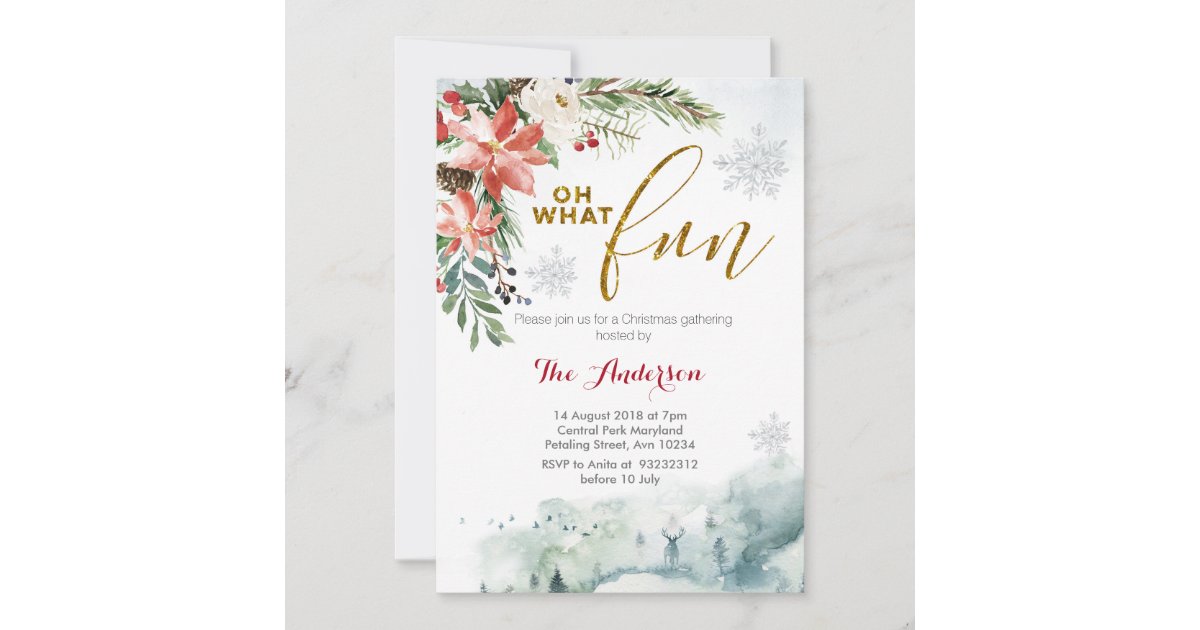 Oh What Fun Christmas Floral Invitation | Zazzle