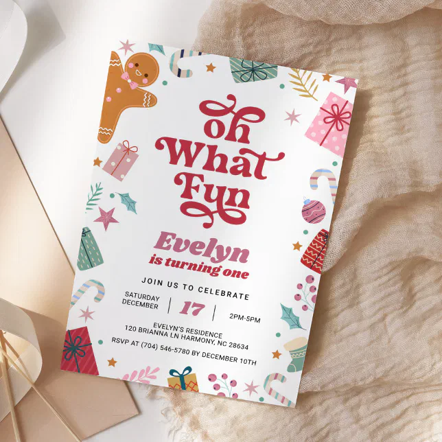 Oh What Fun Christmas Pink Birthday Invitation | Zazzle