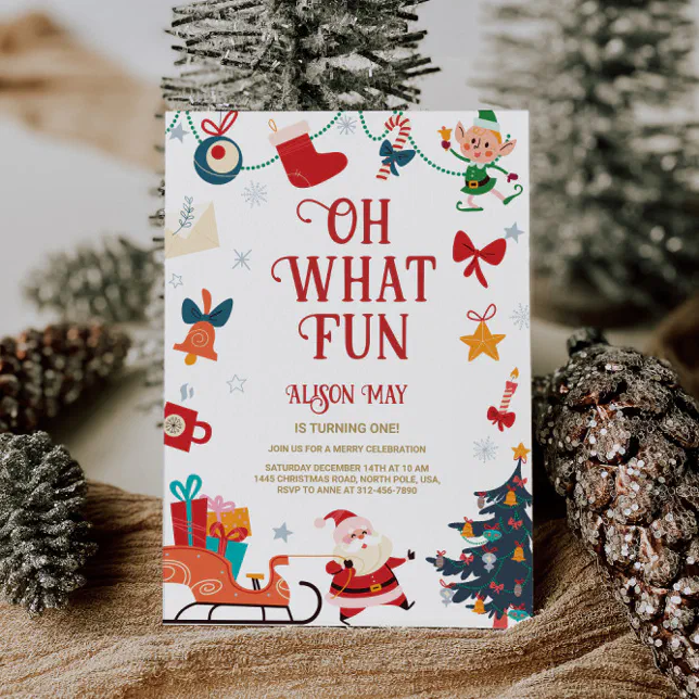 Oh What Fun Holiday Birthday Invitation | Zazzle
