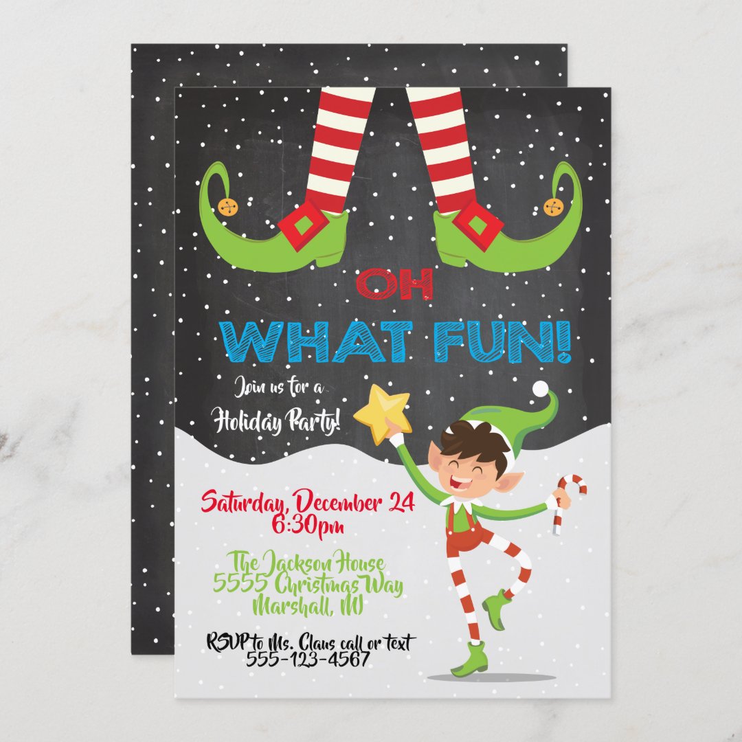 Oh what Fun Holiday Christmas Elf Party invitation | Zazzle