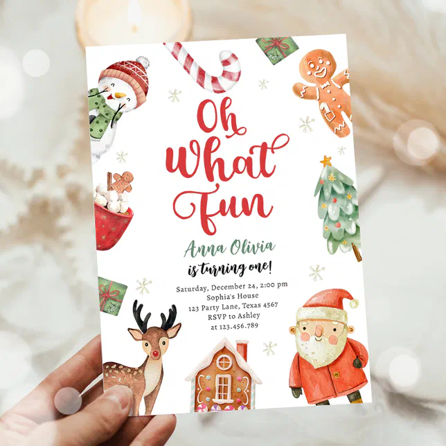 Oh What Fun Holiday Party Christmas Santa Birthday Invitation | Zazzle