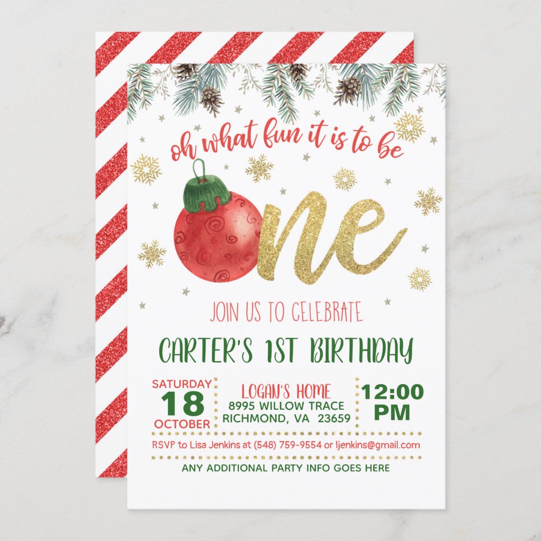 Oh What Fun it is to Be One Birthday Invitation | Zazzle