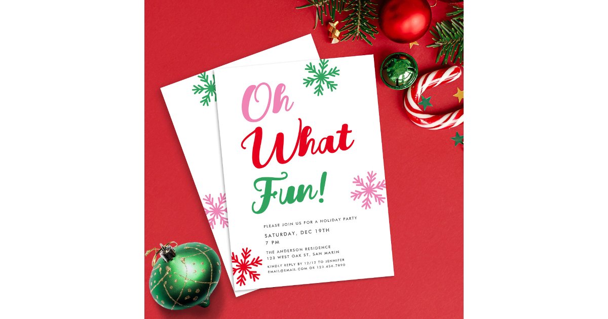 Oh What Fun! Modern Festive Script Christmas Party Invitation | Zazzle