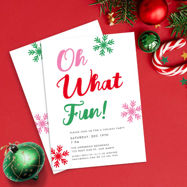Oh What Fun! Modern Festive Script Christmas Party Invitation | Zazzle