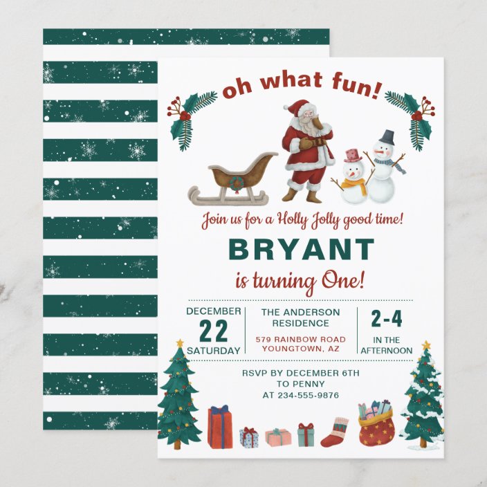 Oh What Fun Santa Claus Christmas Holiday Birthday Invitation | Zazzle.com