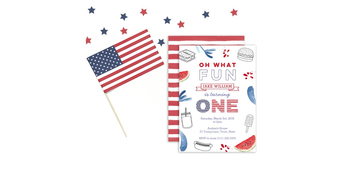 Oh What Fun To Be ONE, Red White Blue 1st Birthday Invitation | Zazzle