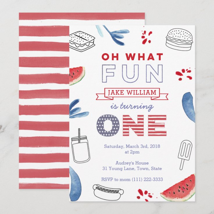 Oh What Fun To Be ONE, Red White Blue 1st Birthday Invitation | Zazzle