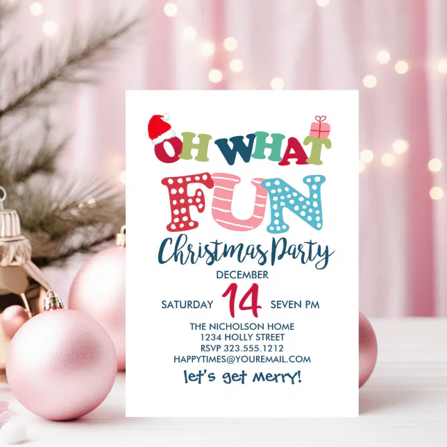 Oh What Fun Typography Christmas Party Invitation | Zazzle