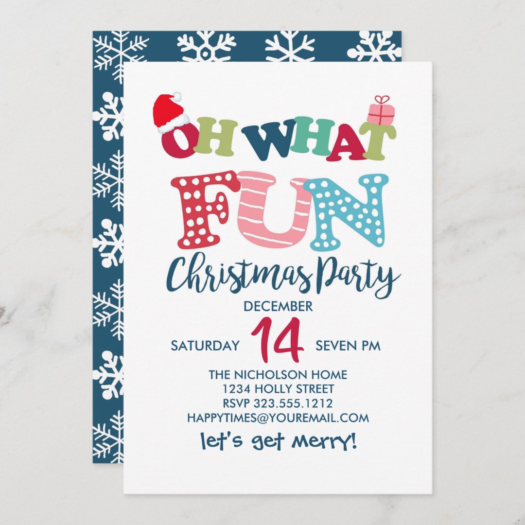 Oh What Fun Typography Christmas Party Invitation | Zazzle